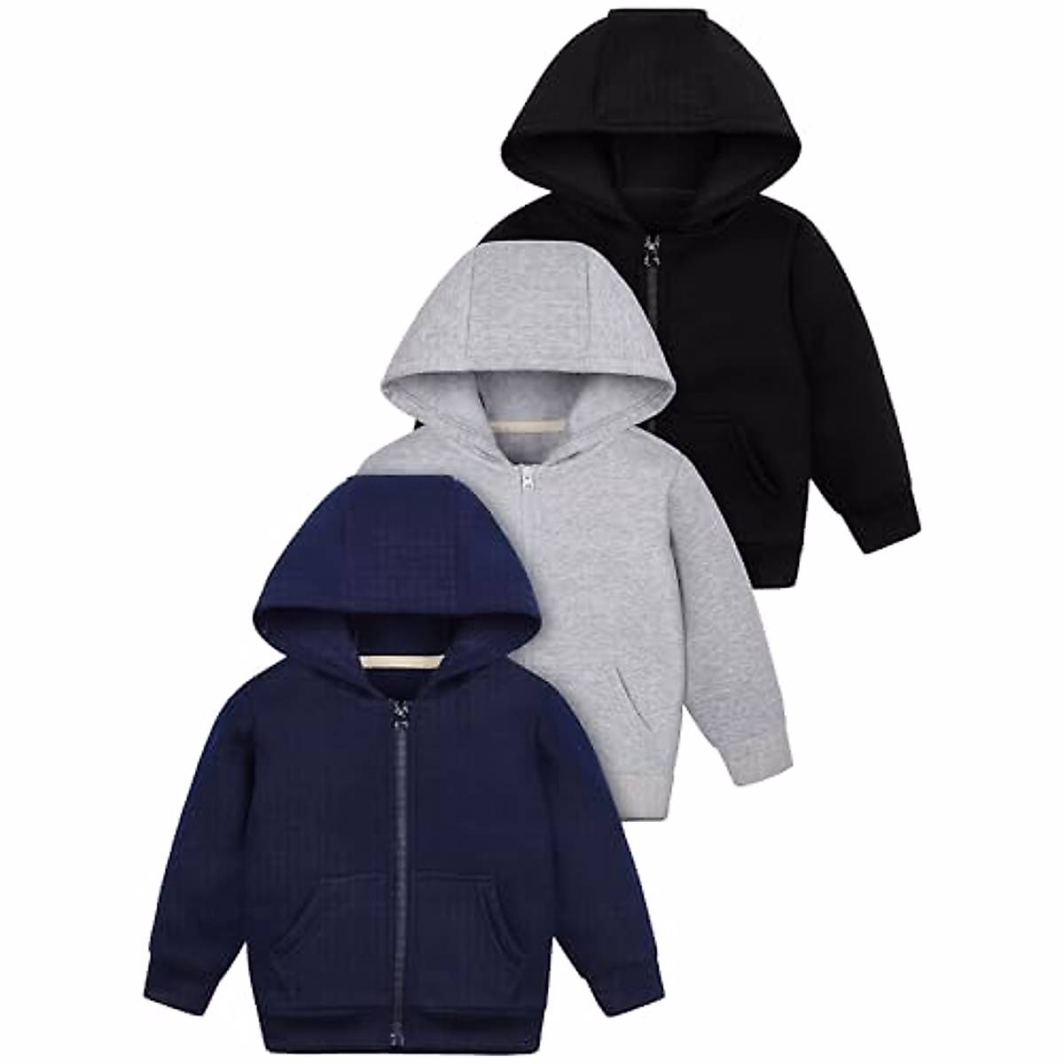 Cooraby 3 Pack Toddler Boys Fleece Full Zip Hoodies Long Sleeve Zip Up Hoodie Sweatshirt with Pocket Lightweight Jacket for Toddlers