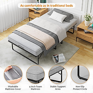 SKKTKT Folding Bed with Mattress, 75" x 39" Twin Size Bed Frame, Portable Foldable Roll Away Adult Bed for Guest, Platform Bed with Fold-up Metal Frame for Bedroom, Living Room, Dorm