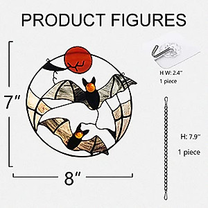 BOXCASA Halloween Bats Stained Glass Window Hangings,Bat Suncatcher,Halloween Decoration for Home,8×8 Inch