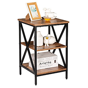 ZenStyle End Table 3-Tier X-Design Side Table with Storage Shelves Sofa Side Table Storage Organizer Display for Living Room, Bedroom, Office, Nursery Room, Brown