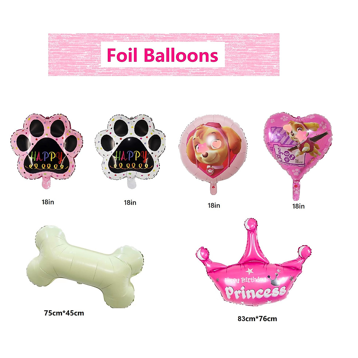 Pink Dog Birthday Party Decorations, Paw Theme Party Supplies Set for Girl’s/Boy’s with Balloons Garland kit, Pink Dog Backdrop, Dog Foil Balloons (PINK-A)