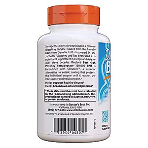 Doctor's Best High Potency Serrapeptase, Non-GMO, Gluten Free, Vegan, Supports Healthy Sinuses, 120, 000 SPU, 270 Veggie Caps