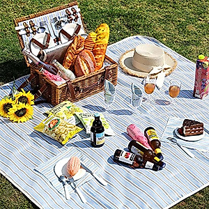 HYBDAMAI Willow Picnic Basket Set for 4 Persons with Waterproof Picnic Blanket, Wicker Picnic Basket for Camping, Outdoors, Valentine's Day, Christmas, Thanksgiving, Birthday