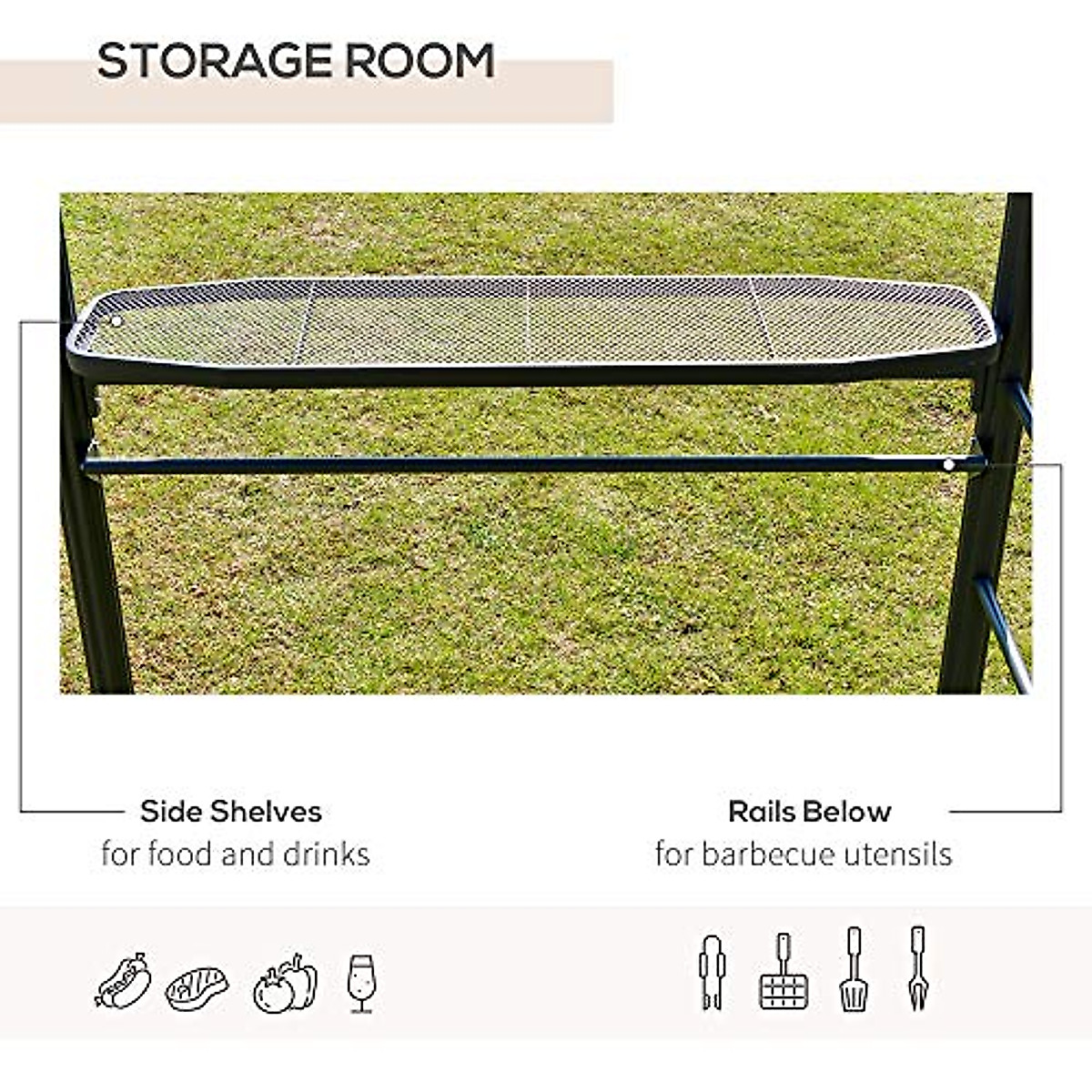 Outsunny 8x5ft Grill Gazebo Shelter with Interlaced Vented Polycarbonate Roof, Outdoor BBQ Gazebo with Side Shelves for Hanging Tools