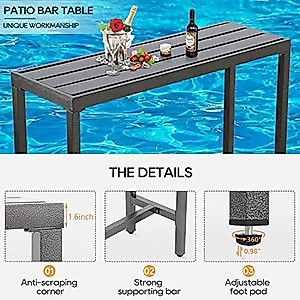 ONLYCTR Outdoor Bar Chairs and Table, Metal Outdoor Bar Set, 3 Piece Patio Bar Table Set with Bar Stools & Cushions for Backyard, Porch, Bistro, Balcony (Gray, 55" Table, 2 X-Back stools)