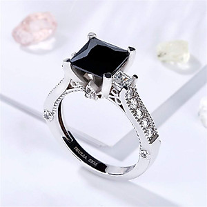 Jeulia 4 Carat Classic Princess Cut Sterling Silver Ring Fashion Fancy Black Stone Promise Engagement Wedding Anniversary Ring for Women with Jewelry Box (7)