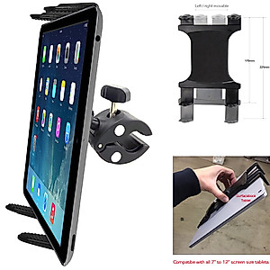 Heavy Duty Rail Pole Clamp Handle Bar Mount w/Universal iPad Pro Tablet Holder for Stationary Treadmill Elliptical Exercise Spin Bike Microphone Stand & Boat Helm