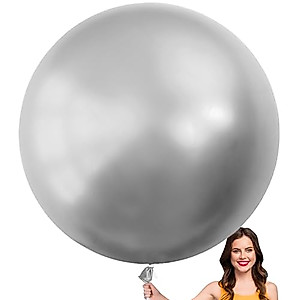 RUBFAC 36in Silver Giant Balloons, 5pcs Metallic Silver Latex Helium Balloons for Birthday Party Photo Shoot Wedding Baby Shower Decoration
