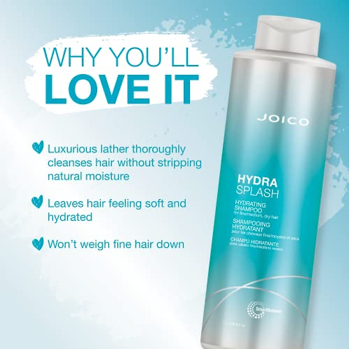 HydraSplash Hydrating Shampoo | For Fine, Medium, Dry Hair | Replenish Moisture | Add Hydration & Softness | WIth Sea Kelp & Coconut Water | 33.8 Fl Oz