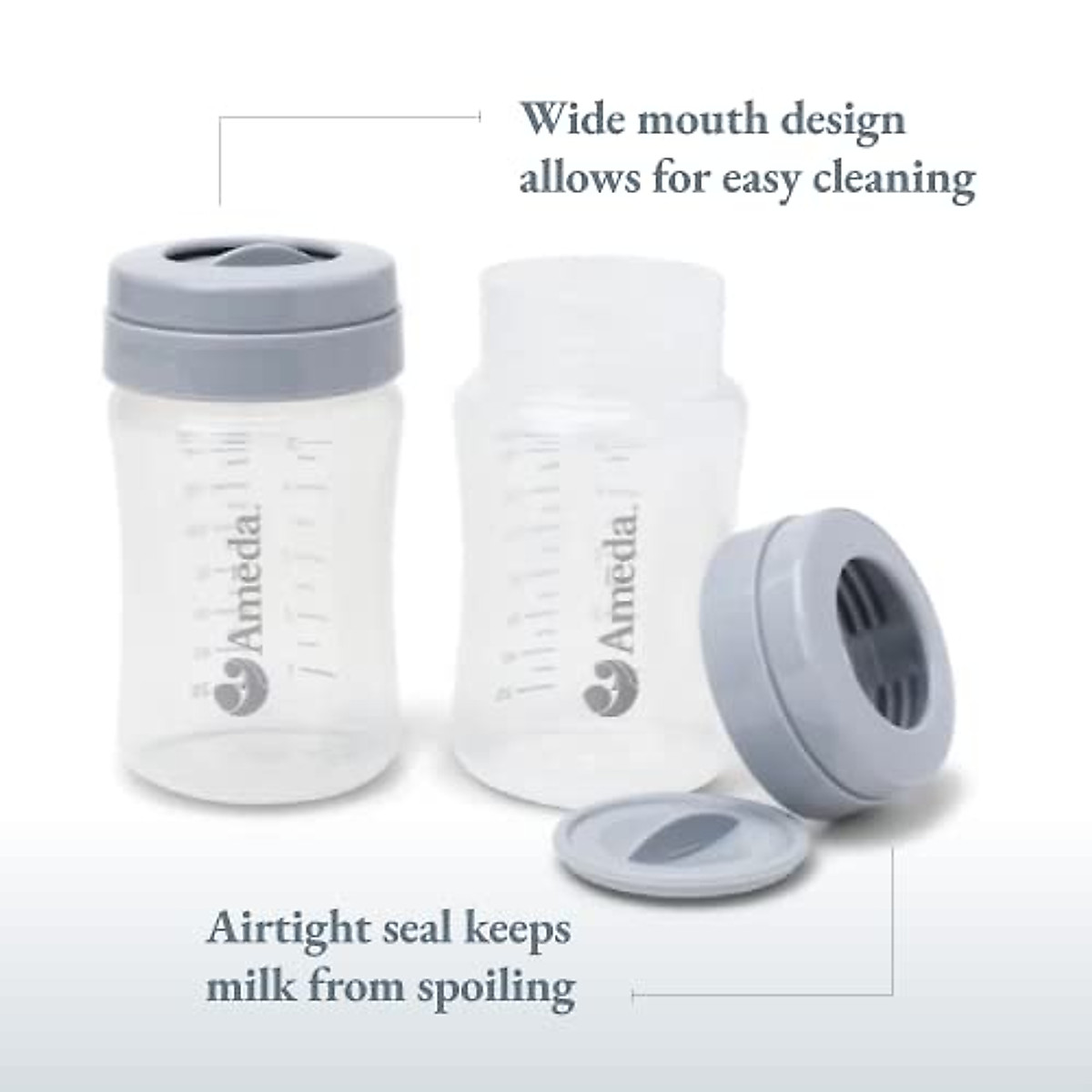 Ameda MYA Replacement Bottles with Locking Caps & Rings, Storage Bottle, Baby Essentials, Breastfeeding Supplies, 2 Count