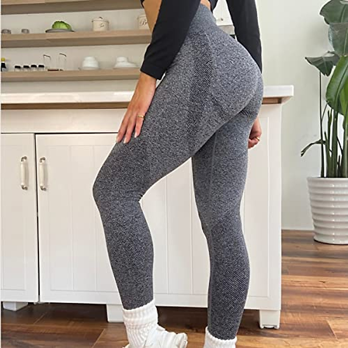 X-SNOW FALCON High Waisted Scrunch Seamless Workout Leggings for Women Tummy Control Buttery Soft Yoga Pants Gray