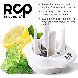 RCP PRODUCTS Lemon/Lime Slicer, to Garnish Food Drink - Stainless Steel Lime Cutter | Lemon Wedge Cutter for Perfect Lime Slices rebanador de limon - Chelda Lemon Salt and Tequila