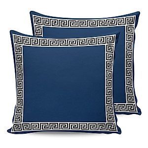 Outdoor Waterproof Pillow Covers for Patio Furniture Geometric Greek Key Design Decorative Throw Pillow Cover Navy Blue Pillowcases Set of 2 Cushion Case for Sofa Couch Chair Home Decor 26x26 inch