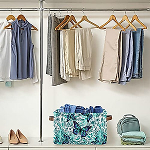 KEEPREAL Blue Butterflies Storage Basket Bin, Large Cube Storage Box Canvas Collapsible Storage Organizer for Home Office Closet - 15 L x 11 W x 9.5 H