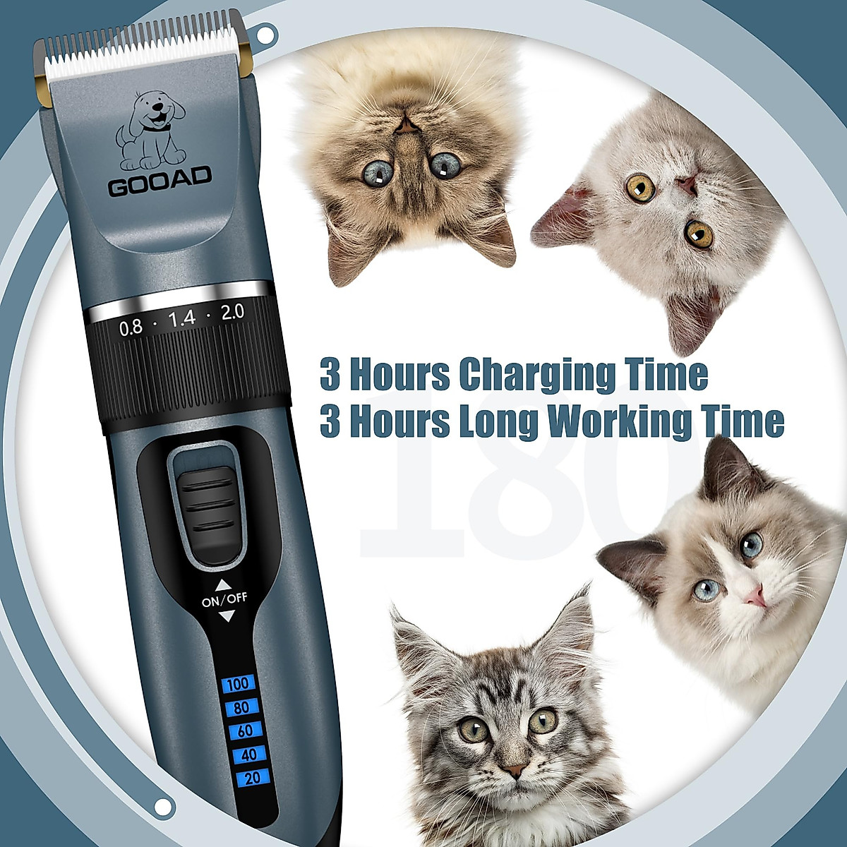 Gooad Cat Clippers for Matted Hair, Cat Grooming Kit, Cordless Cat Shaver for Long Hair, Low Noise Paw Trimmer, Cat Hair Trimmer for Grooming,Quiet Pet Hair Clippers Tools for Cats Dogs (Blue)