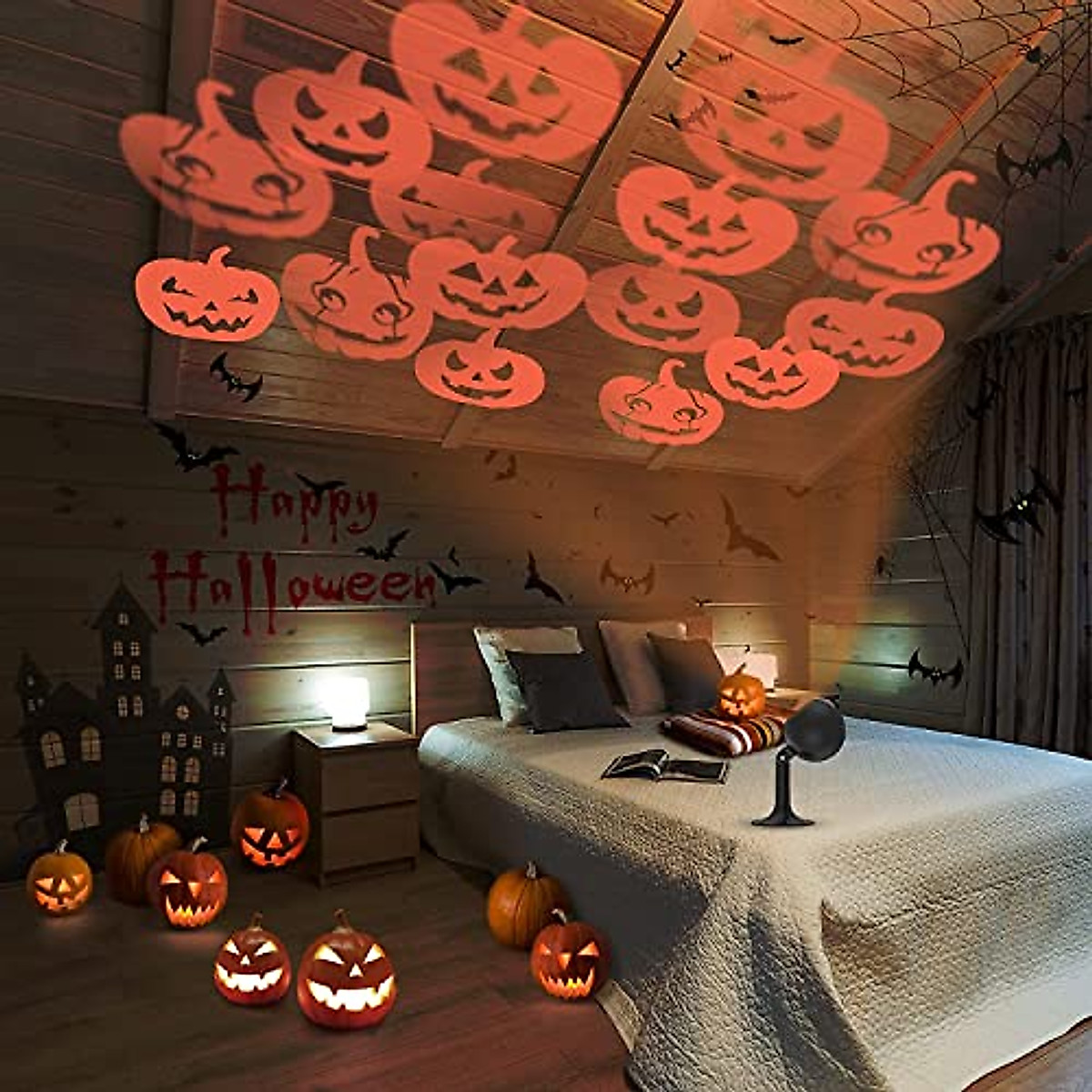 Halloween Lights, Outdoor Projector Decorations Indoor LED Projection Light Dynamic Different Pumpkin Patterns Show Holiday Landscape Outside Spotlight for Party House Porch Wall Gate Garage