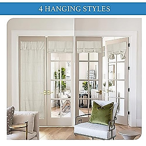 RYB HOME Natural Linen Blended French Door Curtain Privacy Light Filgtering Tricia Window Door Curtain for Patio Sidelight Glass Blind Tie Up Shade for Kitchen, W 26 x L 69 in, 1 Pc