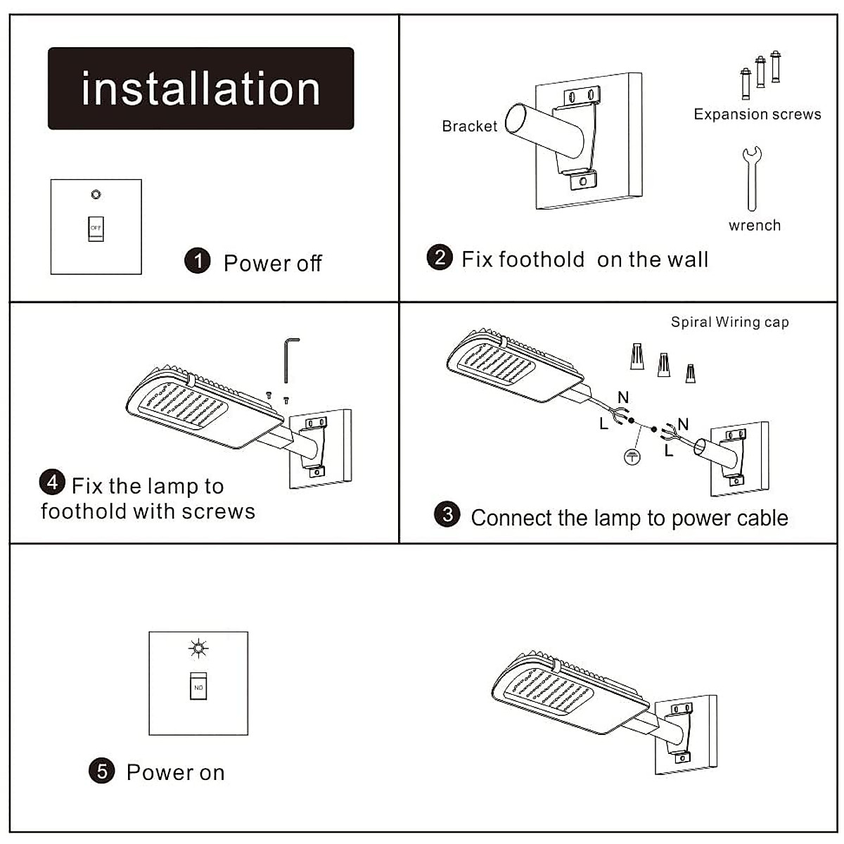 Gebosun 200W AC Powered Street Light & Flood Light, with Optic Sensor, Dusk to Dawn, 9,600 Lumen, 6,000K, IP65 Waterproof, Wall-Mounted & Pole-Mounted