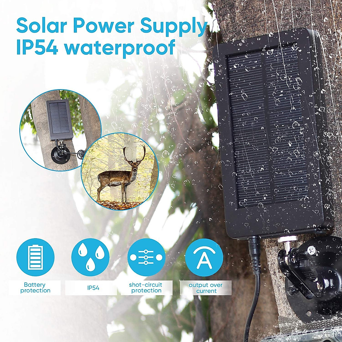 Solar Panel ECOVOX Trail Camera 2500mAh Solar Panel IP54 Waterproof Portable Charger Solar Power Bank Outdoor Power Supply for Hunting Game Cameras