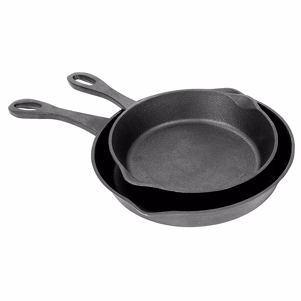 Bayou Classic 7457 8-in and 10-in Cast Iron Skillet Set w/Pour Spouts Perfect For Breakfast Pan Frying Sautéing and Baking