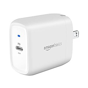 Amazon Basics 20W One-Port USB-C Wall Charger with Power Delivery PD for Tablets & Phones (iPhone 14/13/12/11/X, iPad, Samsung)-White (non-PPS)