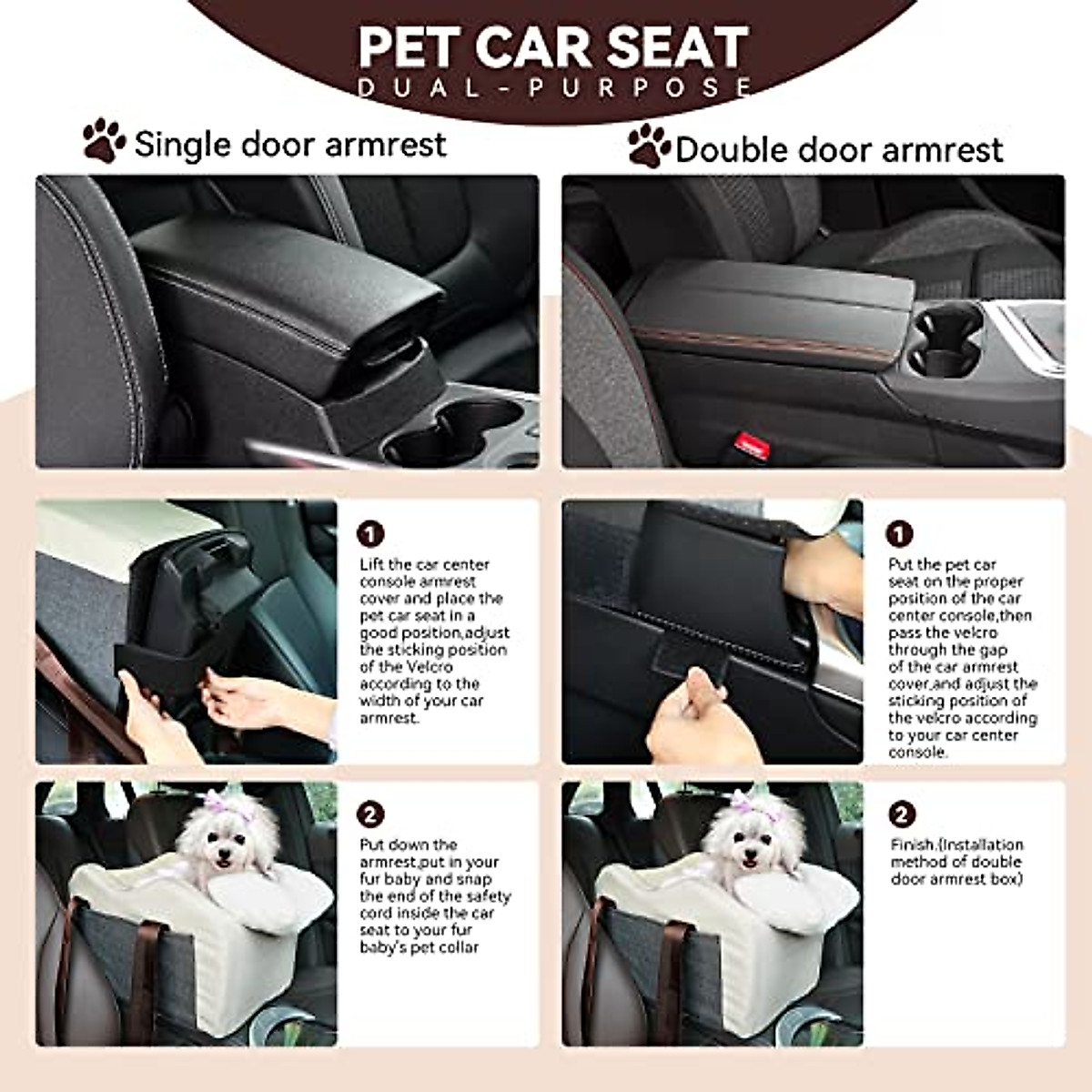 Dog Car Seat for Small Dog Center Console Seat Pet Booster Seat for Car Puppy Car Seat for Small Dogs(Beige)
