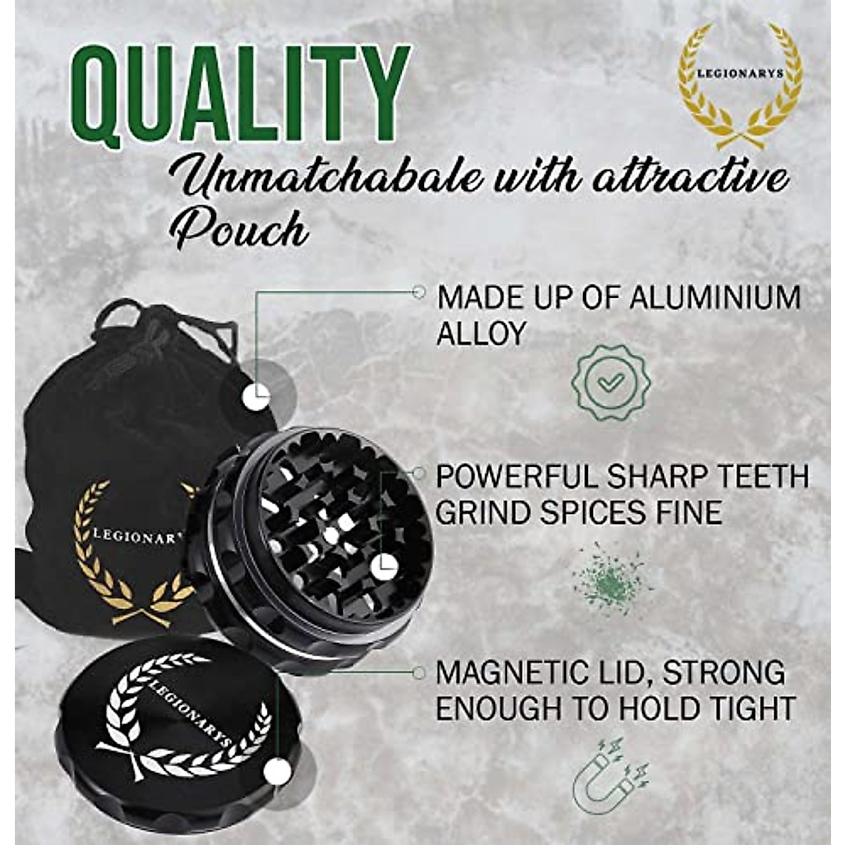 LEGIONARYS Spice & Herb Manual Grinder 2.4” – Durable and Easy Grip Herb Grinder