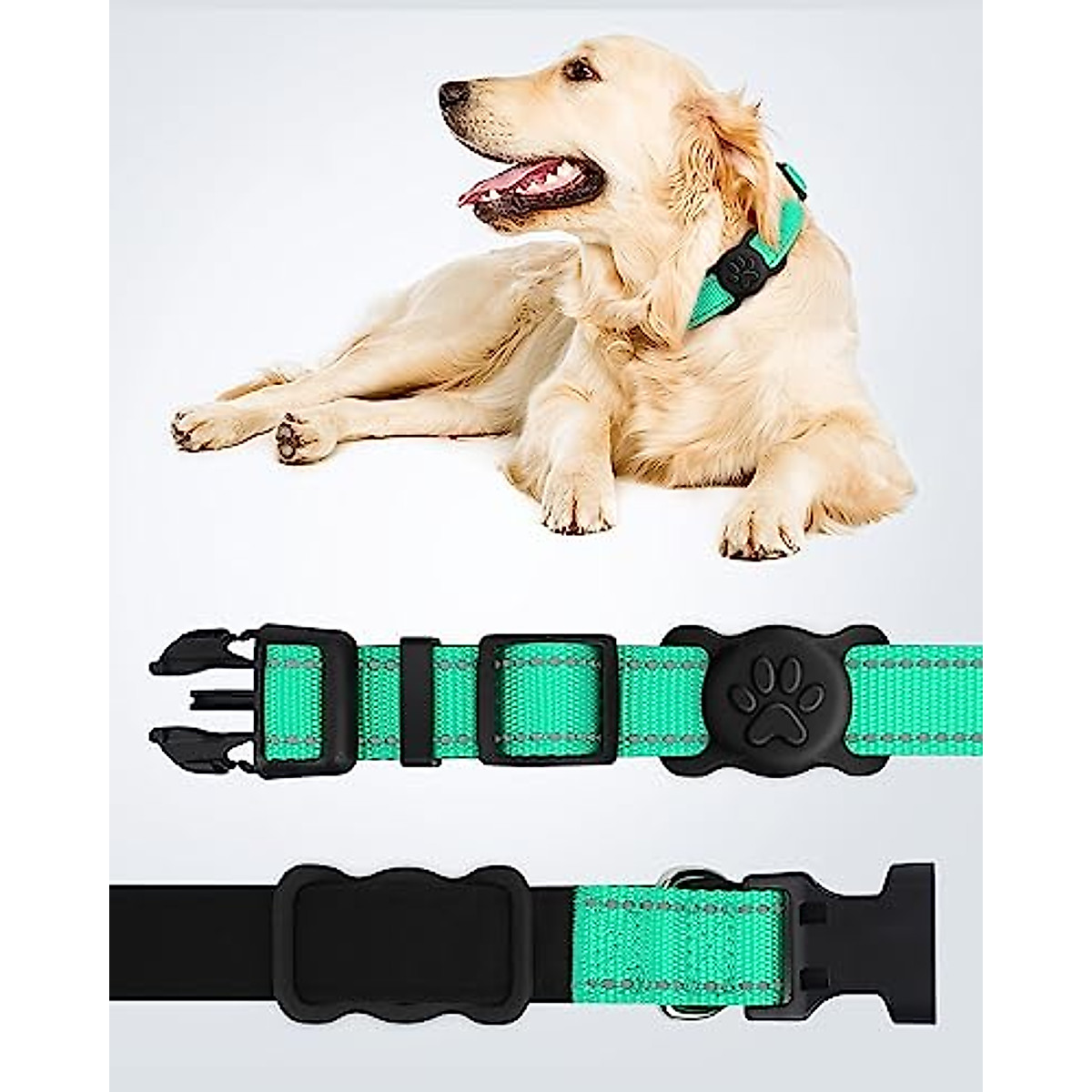 Joytale 2 Pack Airtag Dog Collar Holder, Elastic Silicone Air Tag Holder for Dogs and Cats, Light and Durable Apple Airtag Holder with Slide-On Loop(Black/Green)