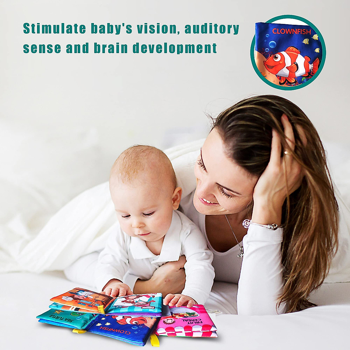 AMINFUN Soft Cloth Baby Book Toy 0-6 Months, Baby Learning Book(Pack of 4),Touch and Feel Crinkle Book Infants 6-18 Months,Early Educational Toy 0-3 Months, Gift for Babies Infants