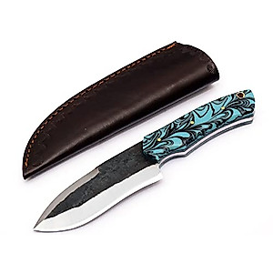 Custom Handmade High Carbon Steel Hunting Skinning Knife Outdoor Camping Hiking Bushcraft Resin American Flag Handle Hand forged Full Tang Knife With Leather Sheath