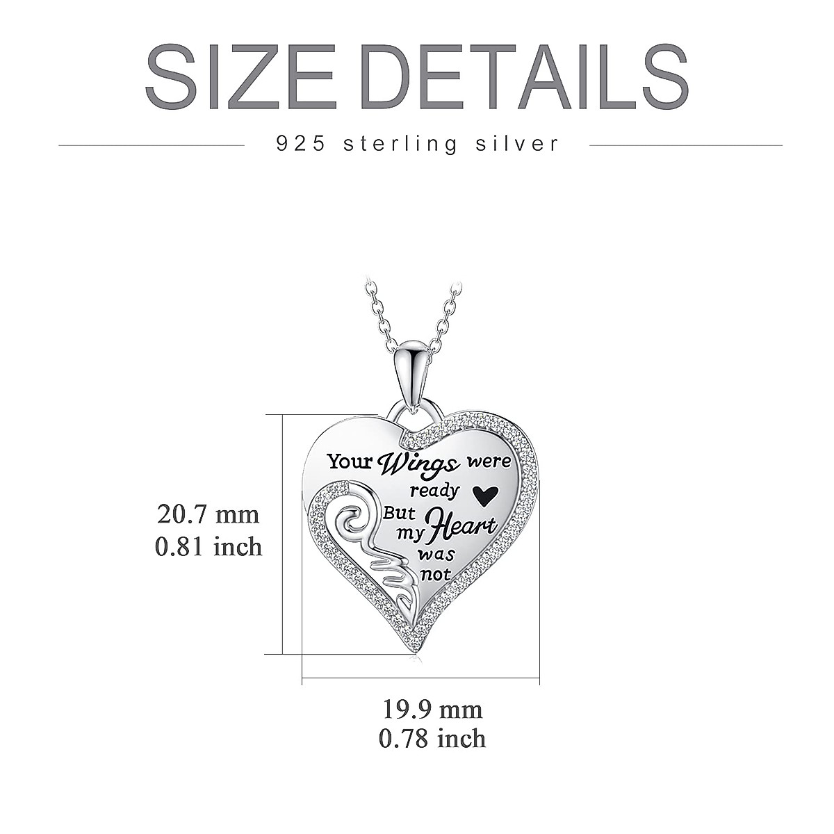 YAFEINI Memorial Necklace Sterling Silver Angel Wings Heart Necklace Memorial Jewelry Sympathy Gifts for Women