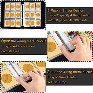 Trading Card Binder Holder, 9 Pocket Card Binder for Cards Fits 900 Cards with 50 Removable Sleeves, Card Collection Binder Album Book Case for Boys Girls Toys
