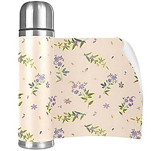 Stainless Steel Leather Vacuum Insulated Mug Flower Thermos Water Bottle for Hot and Cold Drinks Kids Adults 16 Oz