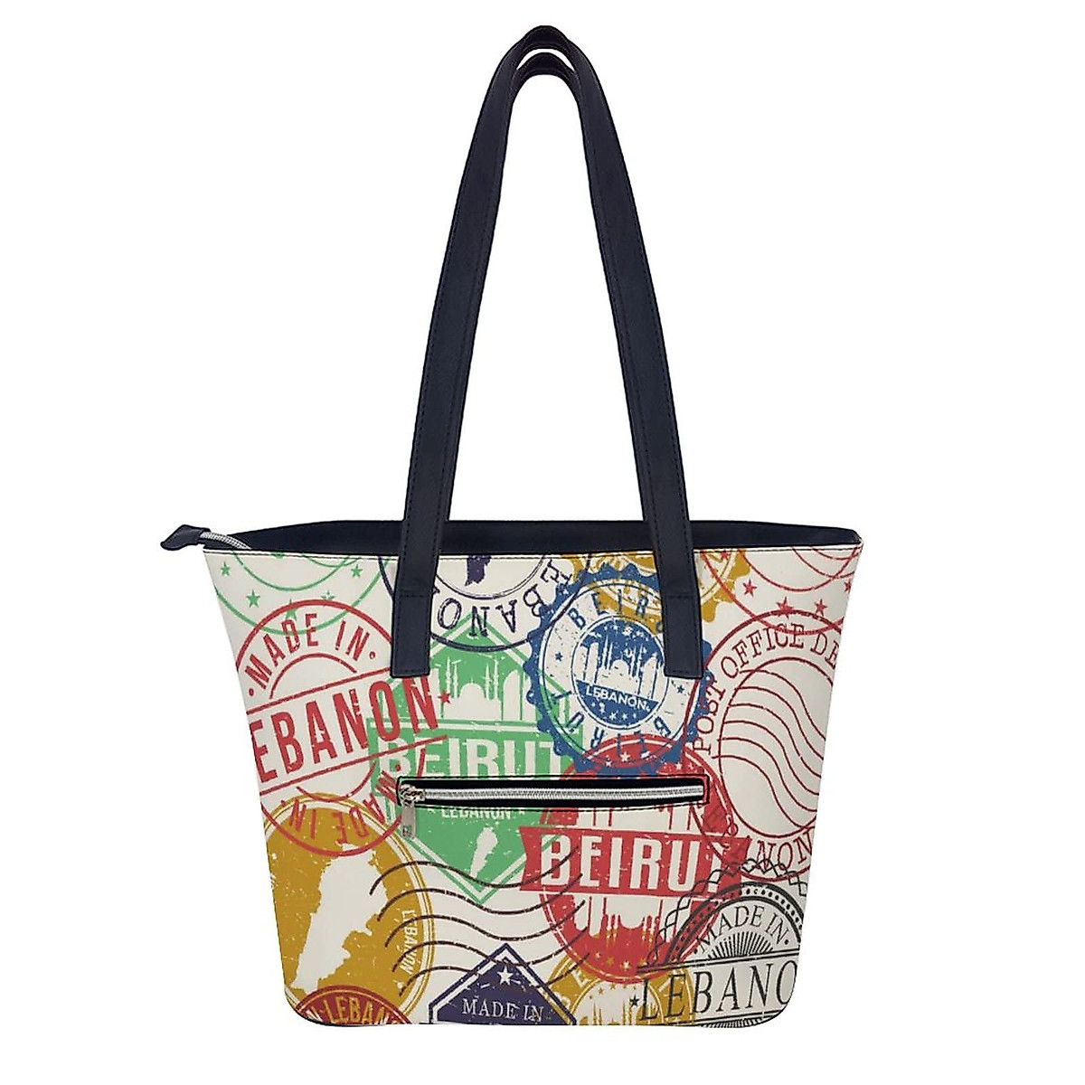 Beirut Lebanon Set of Stamps Women's Tote Bag PU Leather Shoulder Bag Handbags Purse For Work Shopping Travel