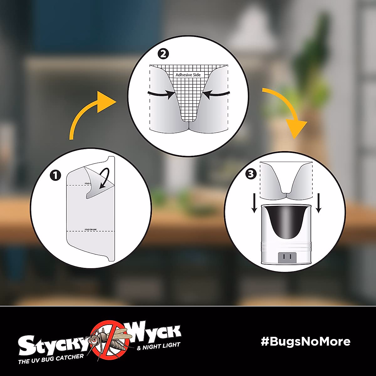 Stycky Wyck LED UV Bug Catcher (Multi-Pack) - Plug in Bug Catcher - Night Light - Safe for Indoor Use - Adhesive Inserts Included