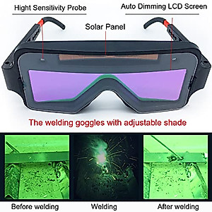 Melgweldr Welding Goggles Auto Darkening,Solar Auto Darkening Welding Glasses Over Glasses Welders Safety Protection PC Glasses with Welding Protective Gloves