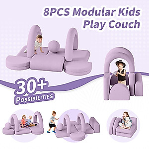 wanan Modular Kids Play Couch, 8PCS Kids Couch with Balls and Tunnel, Kids Couch for Playroom and Bedroom, Kids Modular Couch for Playing, Creativing, Modular Couch Kids (Blueberry)