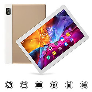 HEEPDD 10.1 Inch Tablet 6GB 128GB 5G WiFi Calling Tablet MT6592 10 Core Calling Tablet for Android 12 Gold for Study (US Plug)