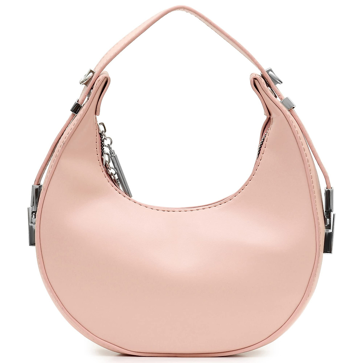 DASTI Half Moon Inspired By Designer Small Pink Purse Convertable Trendy Top Round Handle Side Bag For Women Vegan Leather Hobo Fashionable Chic