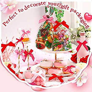 120 Pcs Easter Twist Bow Satin Twist Tie Bows Fabric Bows for Crafts Polyester Craft Bows Decorating Ribbon Bows Gift Wrap Bows for Candy Bags Decoration (Rose Red, Pink, Red, White)