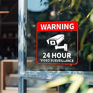 Video Surveillance Sticker Vinyl 6 x 6 Inch 24 Hour CCTV Camera Warning Security Decal for Window Door Business 5 Pack