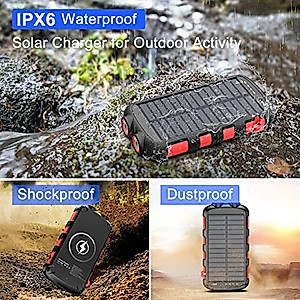 Fwnyha Solar Power Bank 36800mAh Portable Charger 12V/9V/5V 18W USB-C Fast Charging,15W Wireless Output, IP66 Waterproof External Battery Pack Compatible with iPhone 12,13,Mac,Samsung Galaxy,Tablet