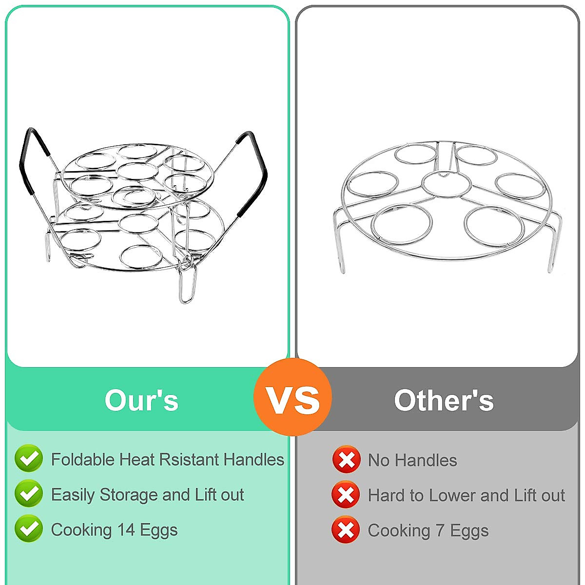 Stackable Egg Steamer Rack, BiaoGan Egg Cooking Rack with Heat Resistant Silicone Handles Compatible with Instant Pot Accessories 6,8 Quart, 14 Eggs Multipurpose Steamer Rack Trivet