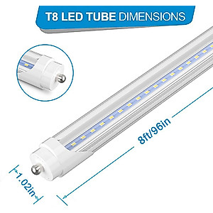 CNSUNWAY 8FT LED Bulbs, 45W 5400LM, 6000K Cool White, Clear Cover, FA8 Single Pin LED Tube Lights, Ballast Bypass, T8 T10 T12 Fluorescent Light Bulbs Replacement, ETL Listed - 25 Pack
