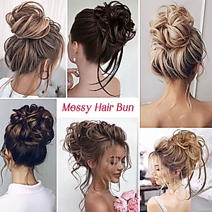 HOOJIH Messy Bun Hair Pieces, 4 Pieces Messy Bun Straight Bun Hair Pieces for Women Wavy Tousled Updo Short Ponytail Hair Extensions Hair Scrunchies Large Bun with Elastic Band - Silver Gray