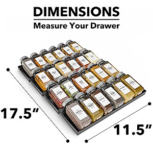 SpaceAid Spice Drawer Organizer with 24 Spice Jars, 378 White Minimalist Spice Labels, 4 Tier Seasoning Rack Tray Insert for Kitchen Drawers, 11.25" Wide x 17.5" Deep