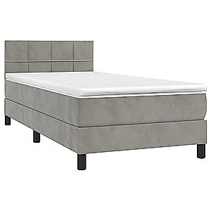 vidaXL Bed Frame, Box Spring Bed Single Platform Bed with Mattress, Bed Frame Mattress Foundation with Headboard for Bedroom, Light Gray Twin Velvet