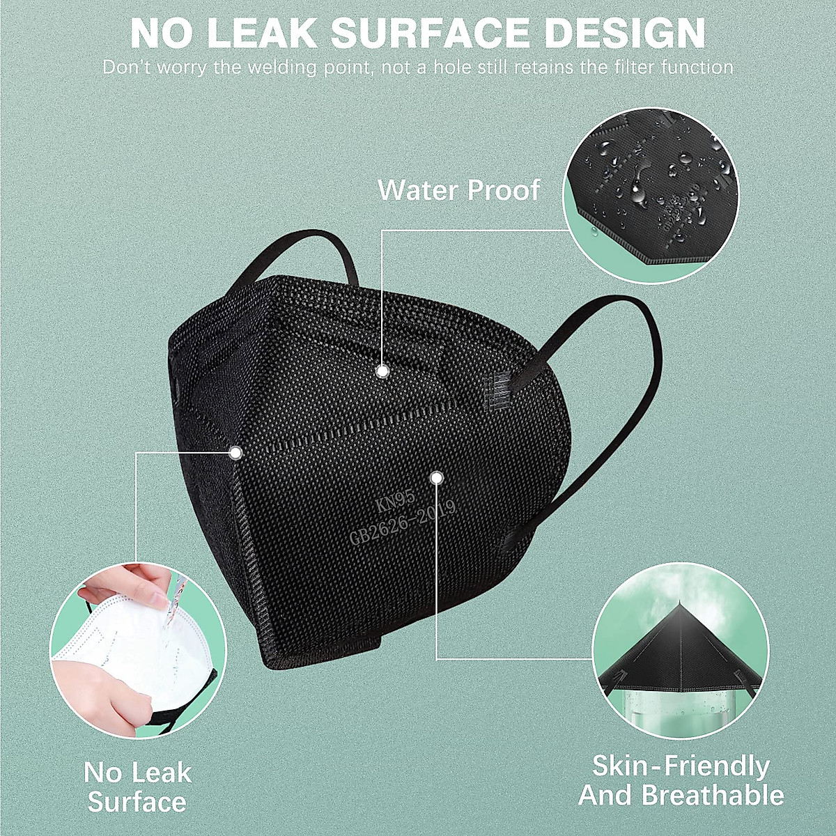 Pruk 50 Pcs KN95 Mask Adults, 5 Layers Protective Mask KN95, Cup Dust KN95 Face Masks With Nose Clip and Erloop, Safety Mask KN95 for Daily Use