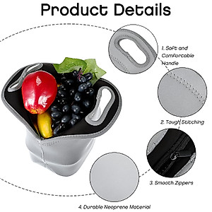 CHENGU 2 Pcs Neoprene Lunch Bag Insulated Thermal Lunch Bag Reusable and Foldable Lunch Bag with Zipper for Women Men Kids Nurse Teacher Work Outdoor Travel Picnic, Soft and Lightweight (Black, Gray)