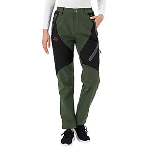 TBMPOY Women's Hiking Pants Outdoor Waterproof Windproof Softshell Fleece Snow Ski Pants Army Green XS